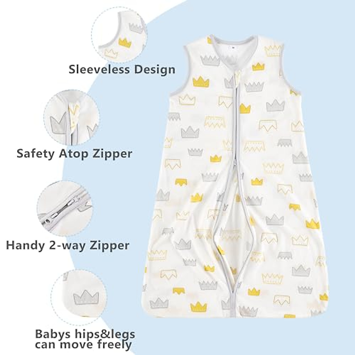 TILLYOU Sleep Sack 2 Pack - Baby Wearable Blanket with 2-Way Zipper, Extra Soft Cotton Sleeveless Sleeping Bag for Infants, Gray Grown, 18-24 Months