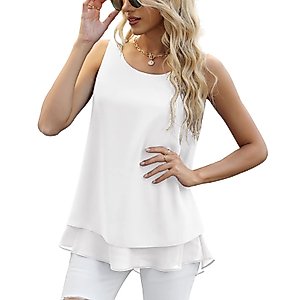 Jouica Women's Chiffon O-Neck Sleeveless Blouse Tops Business Casual Office Work Shirts,White,XX-Large
