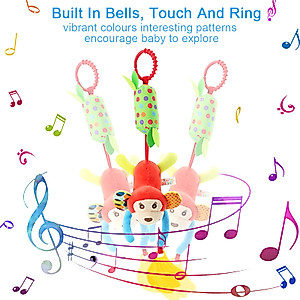 Sealive 4 Piece Baby Stroller Toy Sensory Musical Toys, Soft Rattles Hanging Plush Activity Crib Car Seat Toys for Babies Boy Girl