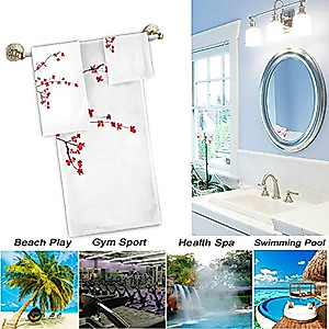 Naanle Realistic Oriental Cherry Blossom Japanese Tree Soft Luxury Decorative Set of 3 Towels, 1 Bath Towel+1 Hand Towel+1 Washcloth, Multipurpose for Bathroom, Hotel, Gym, Spa and Kitchen(White)