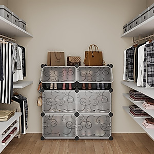 BASTUO 6 Cubes Shoe Rack with Door, 24 Pair Plastic Shoe Rack with Door, for Livingroom, Bedroom and Office (Black)