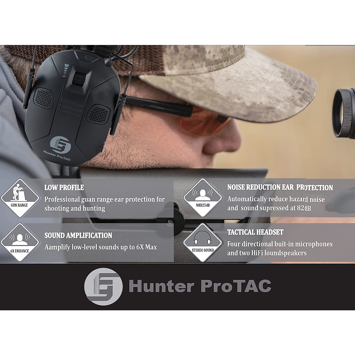 FUYOU 360 Degree Electronic Hearing Protection Shooting Earmuffs Gun Range, Noiser Reduction Electronic Ear Protection-Tactical Electronic Ear Muff Hunting