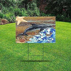 Ocean Beach Nautical Theme Underwater Whale Shark Lawn Signs with Stakes Party Decorations Props for Businesses 12x18 Customized Yard Sign Coral And Sea Fish And Turtles Lawn Sign for House Rent