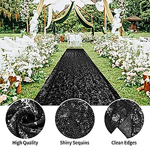 Hahuho Black Carpet Runner for Party 2ft x 15ft Glitter Aisle Runner for Wedding Ceremony, Birthday, Banquet Decorations（2ft x 15ft, Black）