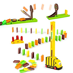 Domino Train, 209 PCS Automatic Electric Dominoes Train Set with 3 Add-on Machine Blocks Toys Educational Building Blocks STEM Toys for Kids 3-8 Year Old Boys and Girls