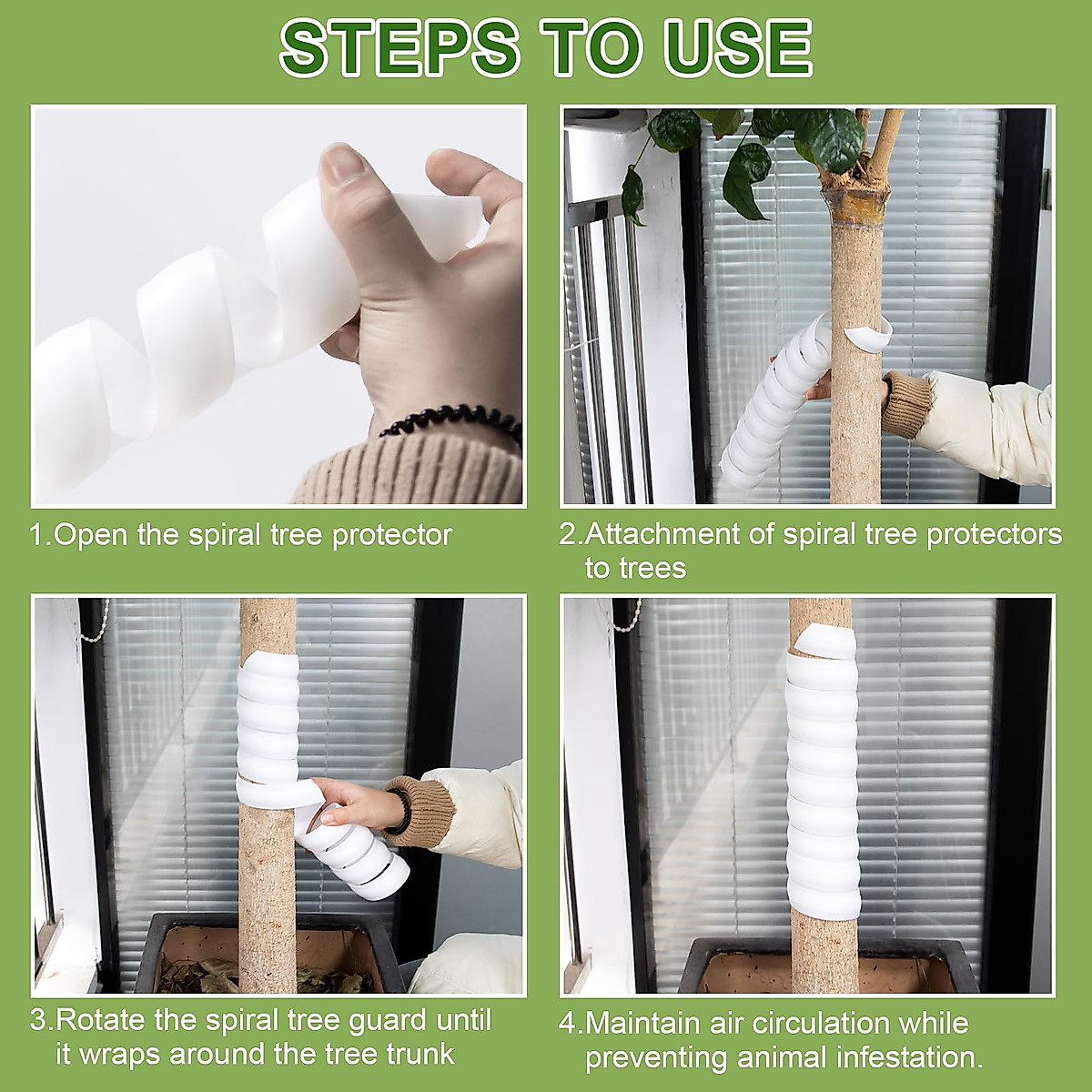 4 Pcs Tree Trunk Protector-2 Size Plastic Spiral Tree Guard Tree Trunk Protector Wrap Tree Bark Protector Tube Tree Wraps to Protect Bark Tree Saplings from Deer Cats Rodents Rabbit Mowers (White)