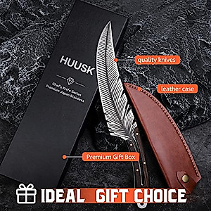 Huusk Japan Knife, Sharp Feather Knife Hand Forged Viking Knife High Carbon Steel Butcher Knife Boning knife for Meat Cutting Japanese Chef Knives Cooking Knife with Sheath for Kitchen Outdoor Camping
