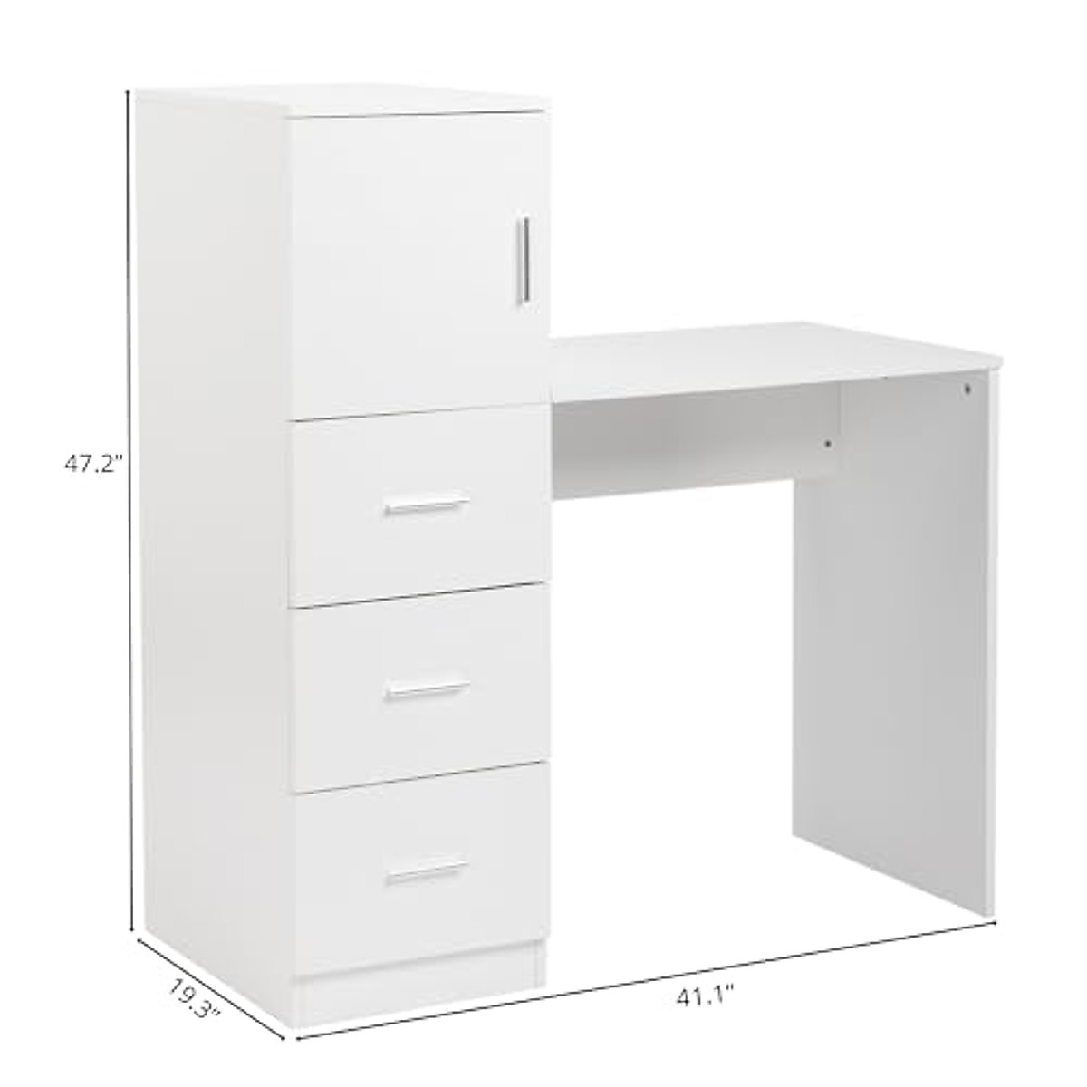 Karl home Computer Desk with Bookshelf, Small Desk Ideal for Home Office, Wood Construction Office Desk with Drawers and Built-in Charge Station for Bedroom, Kids Room, Manicure Table (White)