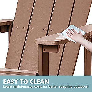 May in Color Plastic Adirondack Chair Outdoor Chair, Weather Resistant Modern Fire Pit Patio Chair, Reclining Tall Large Plastic Adirondack Chair for Backyard,Garden,Lawn,Pool,Beach,Deck. (1, Teak)