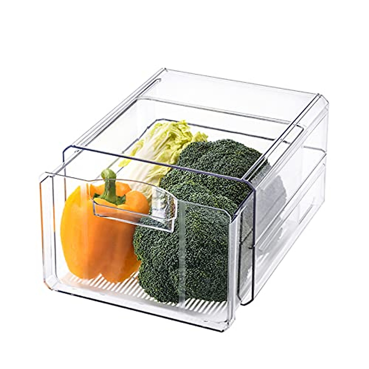 Food Storage Containers Pantry Organizer with Lids, Removable Drain Tray Fruit Vegetables Storage Rack Clear Fridge Storage