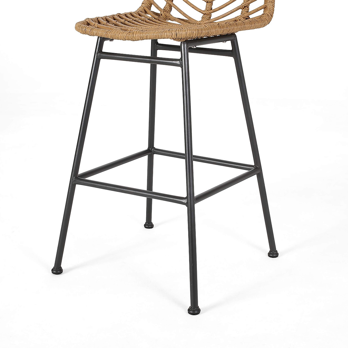 GDFStudio Outdoor Wicker Barstools (Set of 2), Light Brown and Black