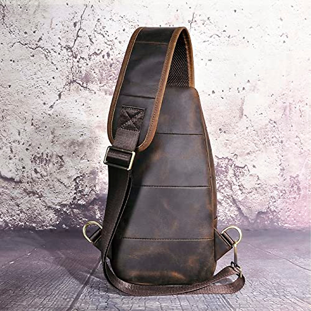 Le'aokuu Men Fashion Casual Tea Designer Travel Hiking Crossbody Chest Sling Bag Rig One Shoulder Strap Bag Men Leather Backpack 8015 (Brown)