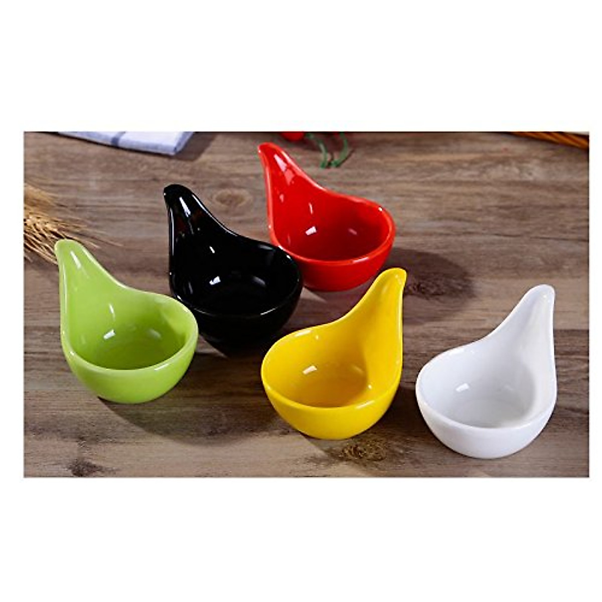 Leoyoubei White Dipping Bowls with Grip Handle,2 oz PorcelainTomato Sauce,Soy,Ketchup,Porcelain Dipping Bowls,Caviar,BBQ,Appetizer Spoon Styl Tableware 2.75",Stackable Ramekins 5 Pack