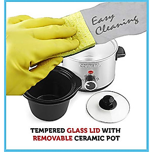 Courant Mini Slow Cooker Crock, with Easy Options 1.6 Quart Dishwasher Safe Pot, Red