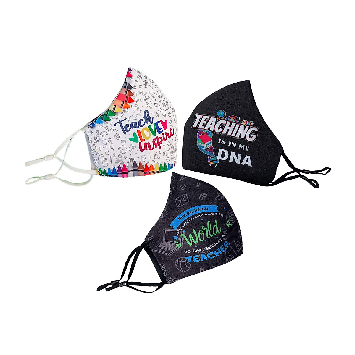 Must NY 3PC - Pack of 3 Teachers Face Mask and Lanyard Reusable Cover | Breathable Bandanna with Filter Slot | Inside Layer Cotton 100% | Men Women | Back to School