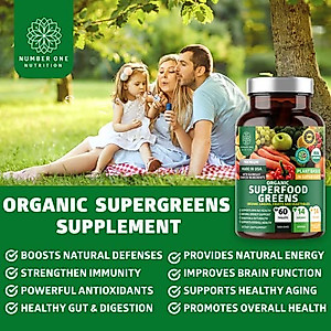2-Pack N1N Premium Organic Green Superfood, Fruits & Veggies [28 Powerful Ingredients] Natural Supplement with Alfalfa, Beet Root & Tart Cherry for Energy, Immunity, Digestion, Made in USA, 120 Ct