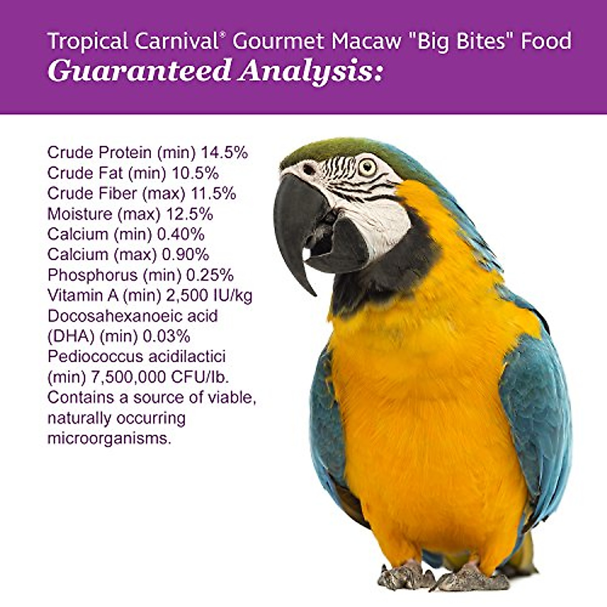 Tropical Carnival F.M. Brown's Gourmet Macaw Food Big Bites for Big Beaks, Vitamin-Nutrient Fortified Daily Diet with Probiotics for Digestive Health - 14lb
