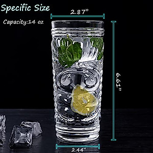 Gusnilo Hurricane Glasses 14oz Tiki Cups Tiki Glasses Clear Cocktail Glasses Crystal Tiki Glasses for Cocktails Tiki Mug Suitable for Families Party and Bars,Modern Barware Drinkware 4PCS