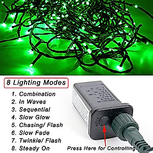 Pooqla Green String Lights St Patrick's Day Decoration, 200 LED 66 ft Indoor Outdoor LED Green Lights, 8 Modes Twinkle Fairy Lights for Yard Patio Wedding Party St Patrick's Day Decoration