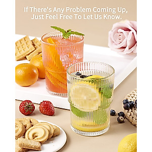 BJMEDYM Ribbed Glassesware 14 Oz Ripple Drinking Glasses Iced Coffee Glasses Glass Cup Set Of 6 Vintage Drinking Glasses Water Glasses Fluted Glassware Cocktail Glass Cute Glass Cups