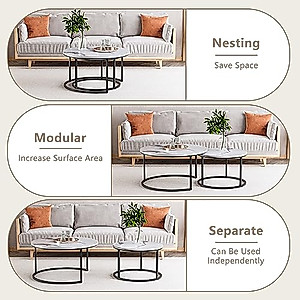 Semiocthome Round Nesting Coffee Table, 31.5" White Modern Accent Wood Coffee Tables Set of 2, Faux Marble Coffee Table for Living Room Small Space, End Side Nesting Tables with Sturdy Metal Frame