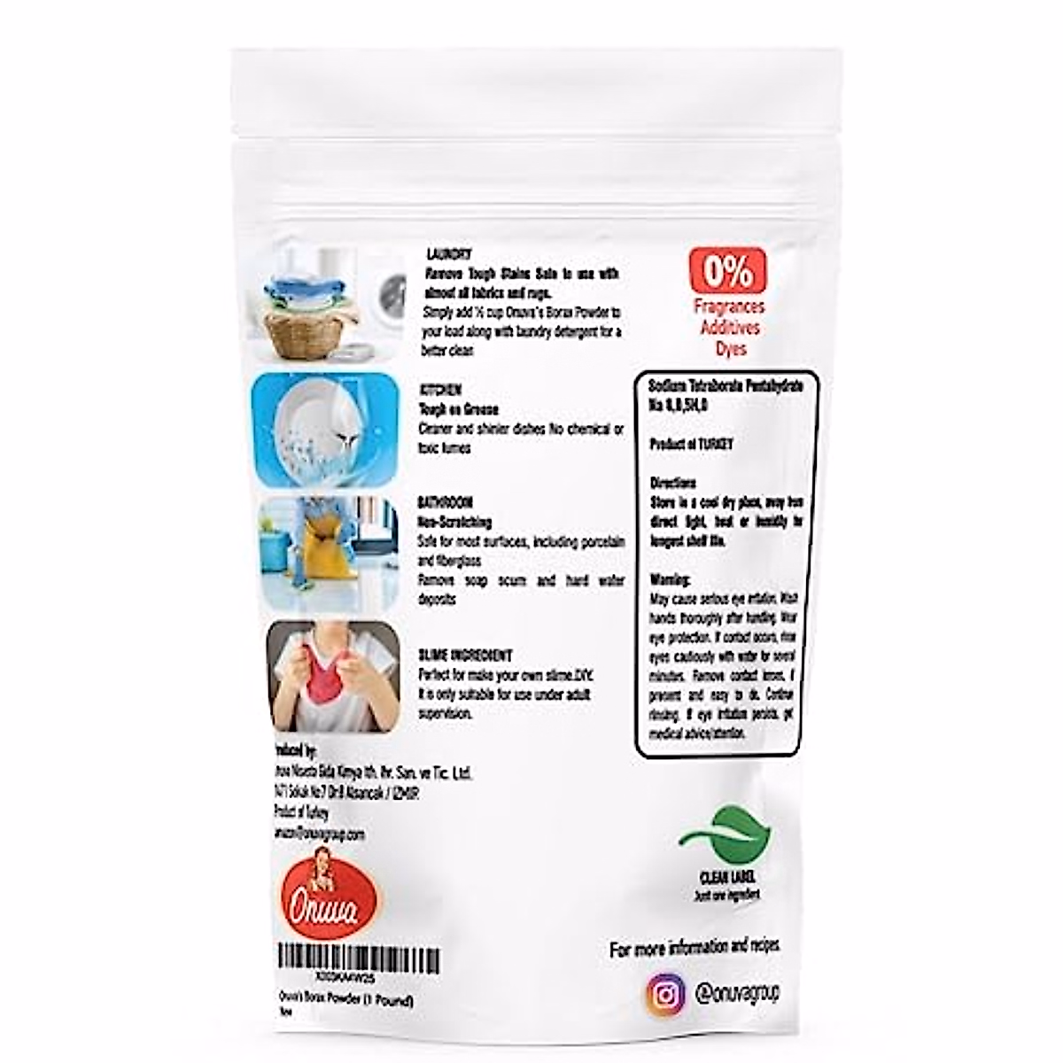 Borax Powder by Onuva, 2LB (907gr),Laundry Booster,Multipurpose Cleaner (Unscented)