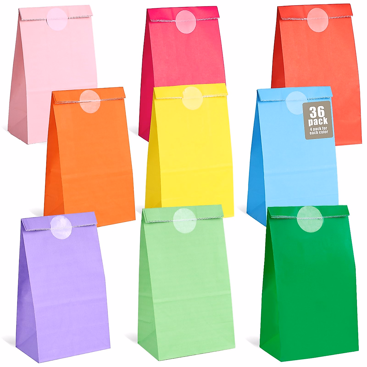 Shindel 36PCS Paper Teat Bags, Colorful Gift Bags with Stickers Party Favor Treat Bags Goodie Bags for Birthdays Baby Showers Crafts Wedding