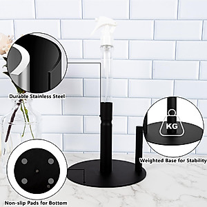 Paper Towel Holder with Spray Bottle Focalmotors Black Stainless Steel Napkin Roll Dispenser Stand, One-Handed Operation Countertop Paper Towels Holder with Non Slip Weighted Base