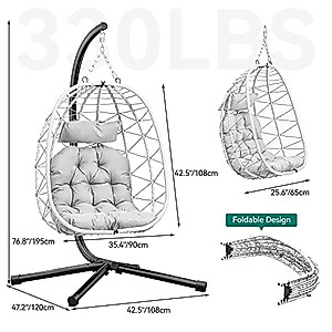 YITAHOME Hanging Egg Chair with Stand Swing Chair Wicker Indoor Outdoor Hammock Egg Chair with Cushions 330lbs for Patio, Bedroom, Garden and Balcony, Light Gray