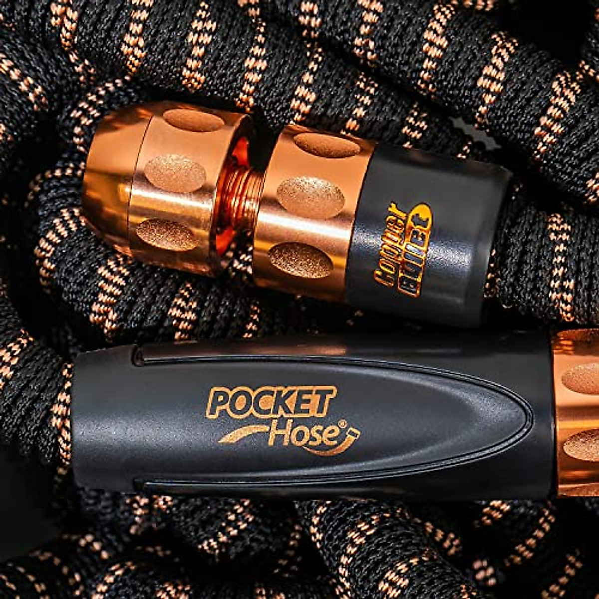 Pocket Hose Copper Bullet AS-SEEN-ON-TV 100 ft Turbo Shot Nozzle Multiple Spray Patterns Expandable Garden Hose 3/4 in Solid Copper Anodized Aluminum Fittings Lead-Free Lightweight and No-Kink