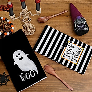 GEEORY Halloween Kitchen Dish Towels Set of 2,Trick or Treat White Ghost Stripes 18x26 Inch Drying Dishcloth,Farmhouse Home Decoration GD123