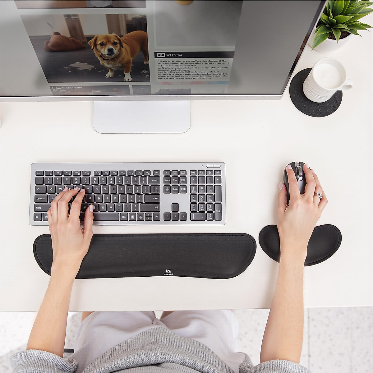 Gimars Upgrade Enlarge Gel Memory Foam Set Keyboard Wrist Rest Pad, Mouse Wrist Cushion Support for Office, Computer, Laptop, Mac, Comfortable, Lightweight for Easy Typing Pain Relief, Black