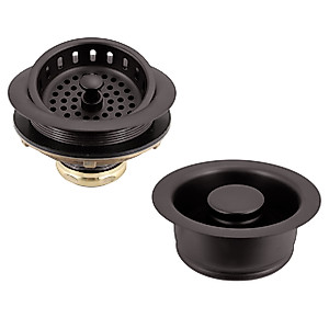 Westbrass A2165-12 4-1/4" OD Post Style Large Kitchen Basket Strainer with Waste Disposal Flange and Stopper Drain Set, 1-Pack, Oil Rubbed Bronze