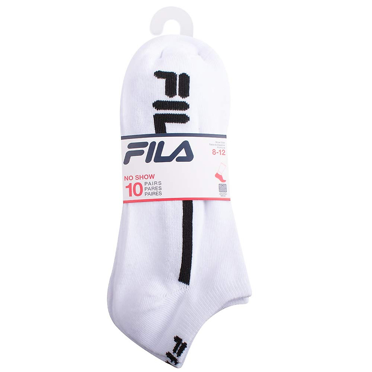FILA Men's Racing Striped No Show Socks, White (10 Pack), One Size