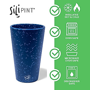 Silipint: Silicone Pint Glasses: 2 Pack Speckled Blue - 16oz Unbreakable Cups, Flexible, Hot/Cold, Sustainable, Non-Slip Easy Grip