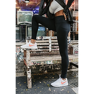 90 Degree By Reflex High Waist Fleece Lined Leggings with Side Pocket - Yoga Pants - Black with Pocket - Medium