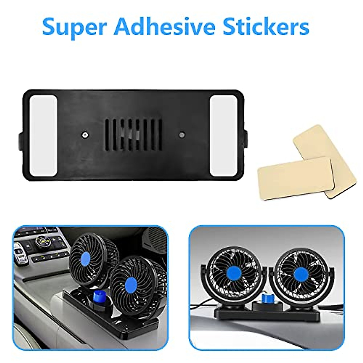 12V Car Fan, Electric Dual Head Car Cooling Fan with 360 Degree Adjustable 2 Speed Cooling Air Circulator Fan That Plugs into Cigarette Lighter, Auto Fans for Car Truck Van SUV RV Boat Golf Vehicles