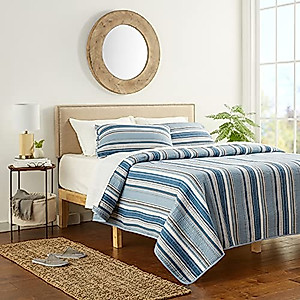 Stone Cottage Fresno Collection Quilt Set-100% Cotton, Reversible, Medium Weight Bedding with Matching Shams, Queen, Blue