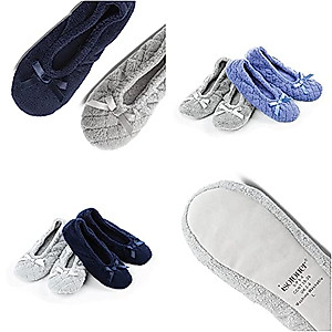 isotoner womens 2 Pack Ballerina Slipper Quilted and Solid Ballet Flat, Light Grey Quilted, Navy Blue Solid, 6.5-7.5 US