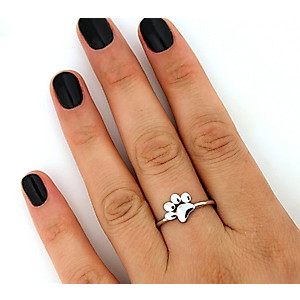 Sterling Silver 925 Paw Print Ring Animal Lover Ring Puppy Pet Paw Ring (10)