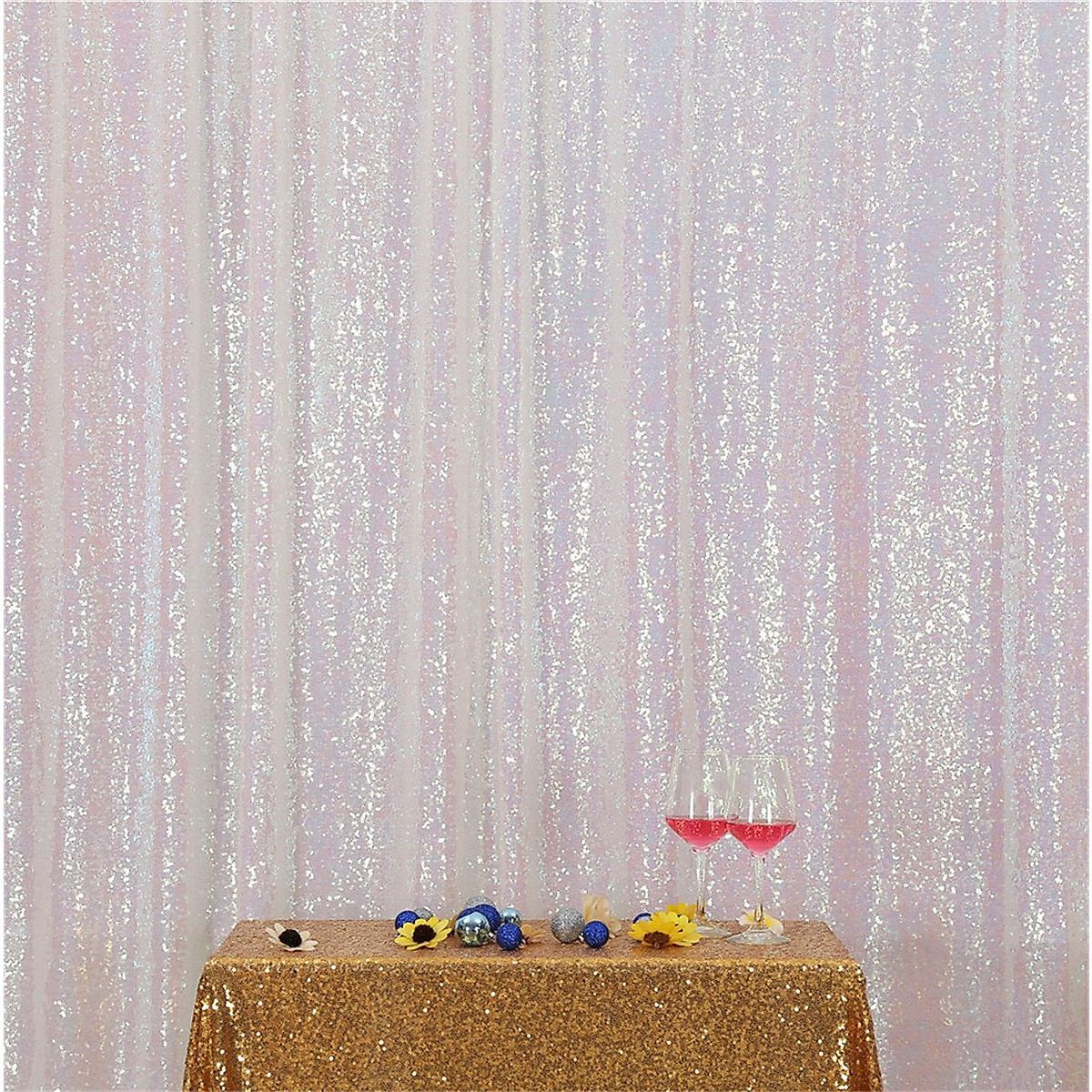 Eternal Beauty White Iridescent Sequin Backdrop, 10x10 Ft Glitter Background Curtains for Shimmer Photography Party Wedding Birthday Halloween Christmas Back Drop Decor