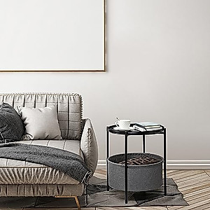 danpinera Round Side Table with Fabric Storage Basket, Metal Small Bedside Table Nightstand with Removable Tray Top for Living Room, Bedroom, Nursery, Laundry, Black