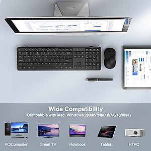 Wireless Keyboard and Mouse, WisFox 2.4GHz Full-Size Silent with Numeric Keypad, Long Battery Life, Lag-Free, Slim USB Cordless Mouse Combo (Black)