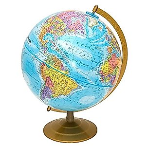 Globemaster 12" World Globe, Bright Blue Finish - American Made Quality. Educational Globe - Over 5,000 Place Names. Raised Relief with Metal Base/Meridian, by J. Thomas