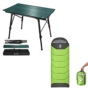 VILLEY Portable Camping Table with Adjustable Legs and Camping Sleeping Bag for Adults Boys and Girls