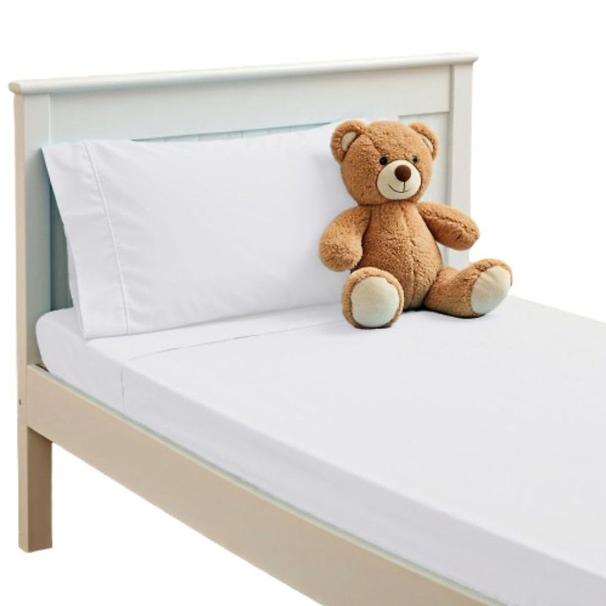 PLAIN PRINTED LINEN 3-Piece Toddler Sheet Set, 100% Cotton Fitted Sheet, Flat Sheet and Envelope Pillowcase, Toddler Bed Set,Crib Sheets Set,Mini Crib Sheets (White Solid)