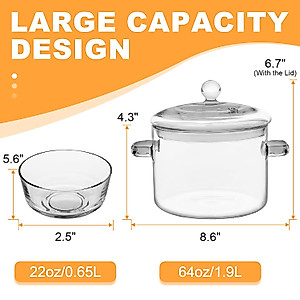 Glass Cooking Pot with Lid and Serving Bowl Set (64OZ/1.9L) - Durable Glass Simmer Pot for Stove Top - Clear Pots for Cooking, Potpourri, Pasta, Soup, Ramen, ect (Comes with Silicone Trivet Mat)