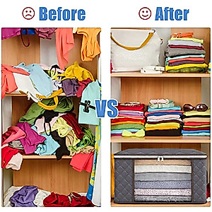Fixwal 8 Pack Blanket Storage Bags Foldable Clothing Storage with Reinforced Handles Sturdy Zippers Storage Containers for Clothes Pillow Dorm Bedroom, 60L, Gray