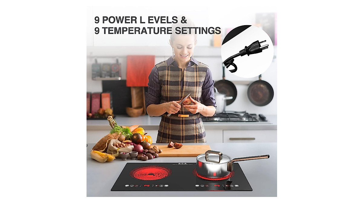 24 Inch 110V Electric Cooktop - 2 Burner Plug-in Stove