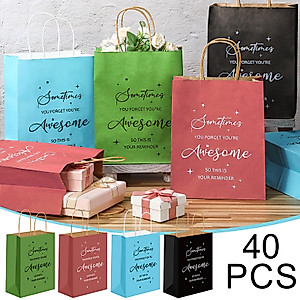 Noveread 40 Pcs Thank You Gift Bags with Handles Employee Appreciation Gift Bags Kraft Paper Party Favor Goodie Bags for Coworker Colleague Women Teacher Christmas Birthday Gift, 8.3 x 4.3 x 10.6 Inch